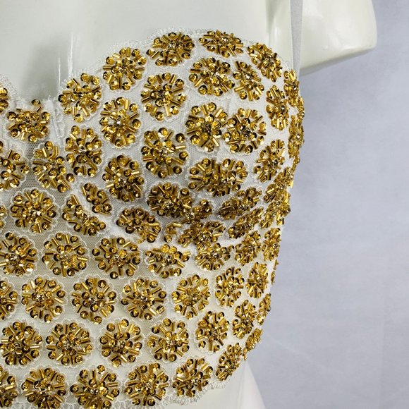 Crown Jewels | Tops | Gold Beaded On White Bra Crop Top Bustier Corset ...